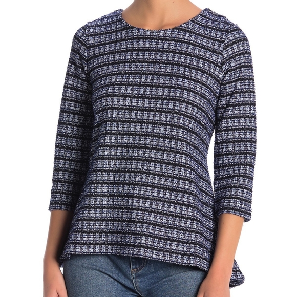 MELLODAY | Tops | Nwt Melloday 34 Sleeve Structured Tweed Top Blue ...